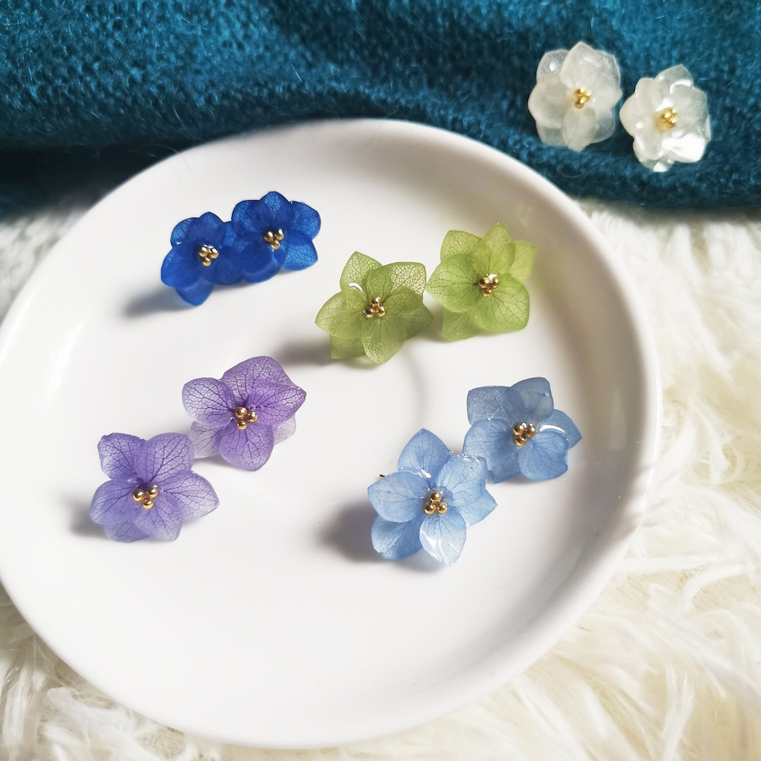 Real Hydrangea Flower Stud Earrings, Handmade Dired Flower Wedding ...