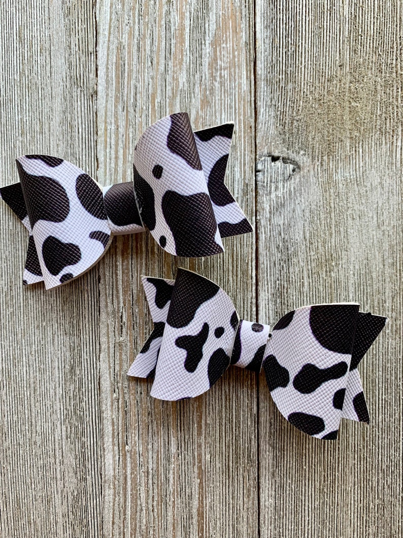 Cow Print Pigtail Hair Bow Set - Etsy