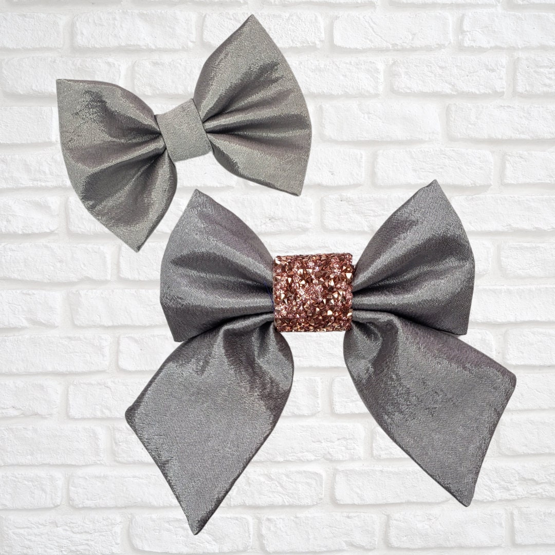 Silver Grey Shiny Crush Satin Sailor Bow, Bow Tie, or Hair Bow ...