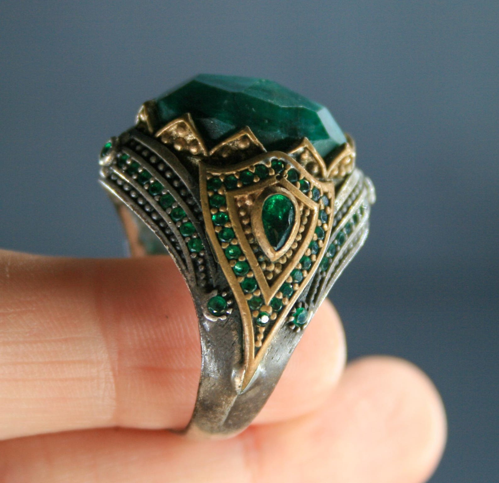 Handmade Emerald Stone Silver Ring - Etsy