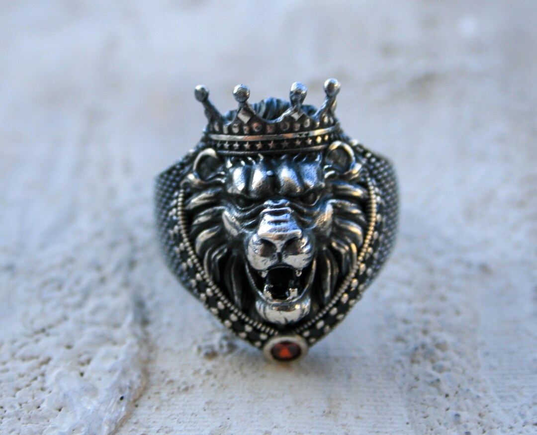 Men’s Lion King Ring,crowned Lion Head in 925 Sterling Silver ,bold ...