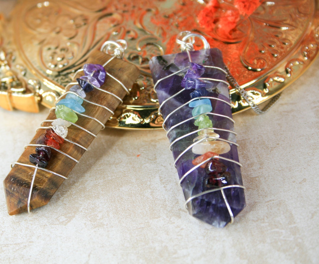 Chakra Flat Obelisk Wire Wrap Pendant-healing Crystal Pendant-chakra ...