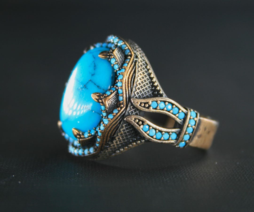 Turquoise Ring for Men, Handmade Turquoise Stone Men Ring, 925k ...