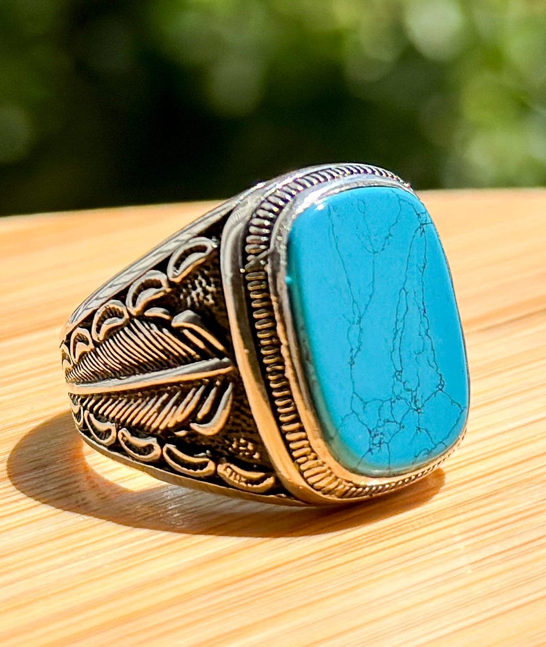 Handmade Turquoise Stone Men Ring - 925k Sterling Silver Ring - Square ...