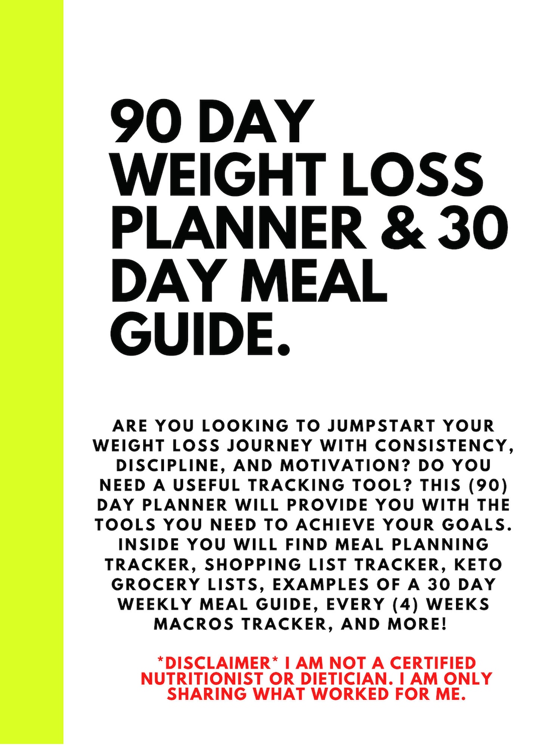 90 Day Weight Loss Planner & More - Etsy
