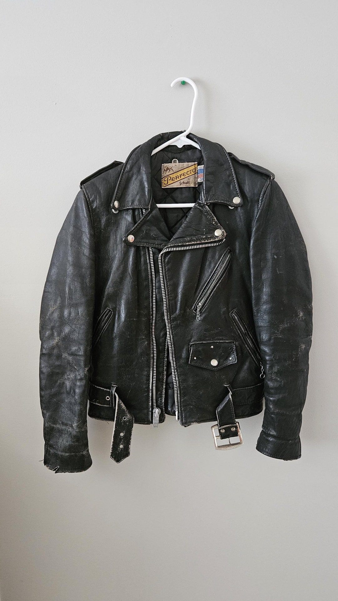 Vintage 1970s Schott Perfecto Leather Motorcycle Jacket Size 36 Small Distressed - Etsy