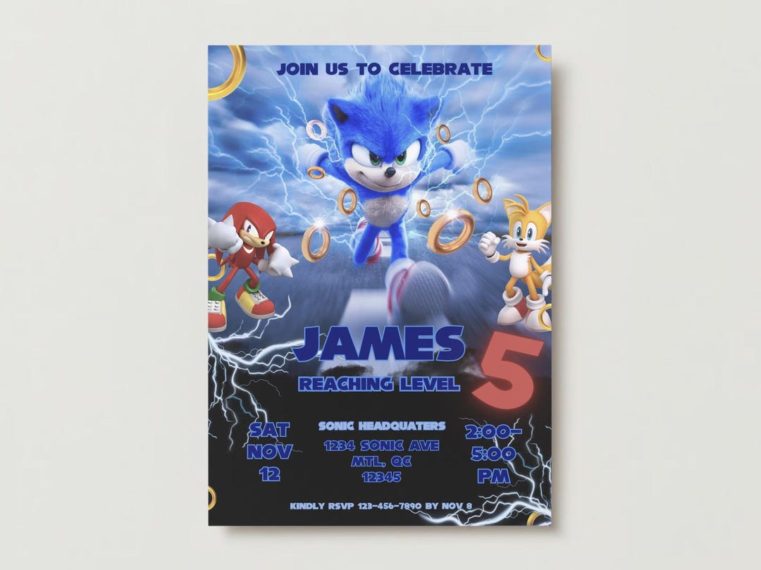 Sonic the Hedgehog 3, Boy Birthday Invitation, Awesome Sonic Party ...