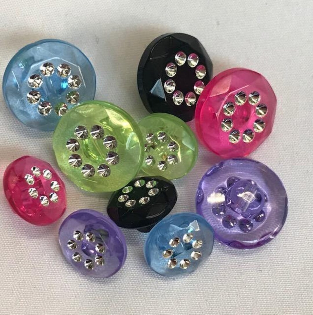 Faux Diamante Coloured Shank Buttons Various Sizes and 6 Colours ...