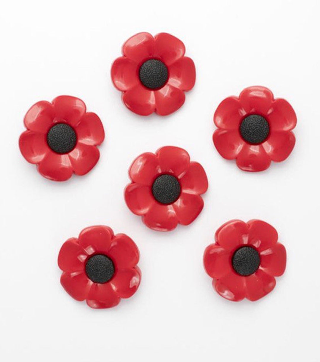 Red Poppy Shank Buttons Various Sizes Crafts Knitting, Clothes 18mm ...