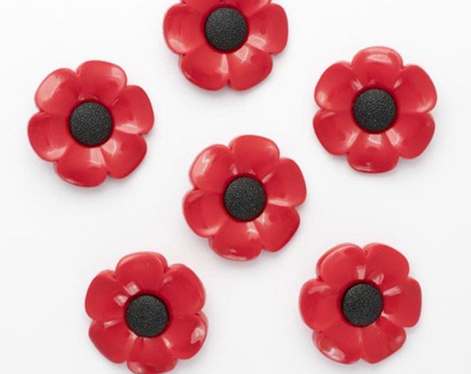 Button Retro Red Poppy Handmade Polymer Clay Button Set 6 - Etsy