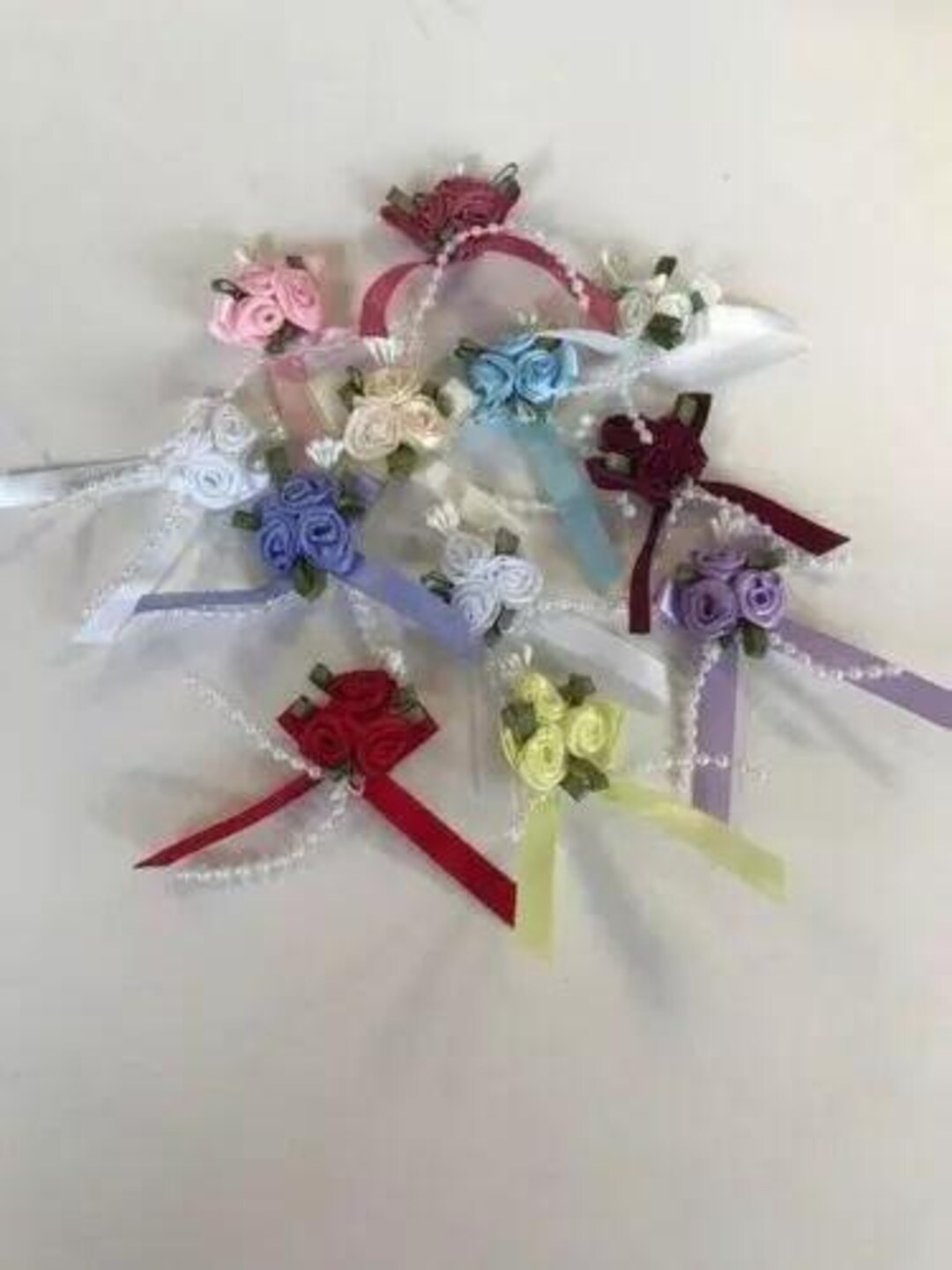 Ribbon Bow and Rose Cluster With Bead Trim - Various Colours Clothing ...