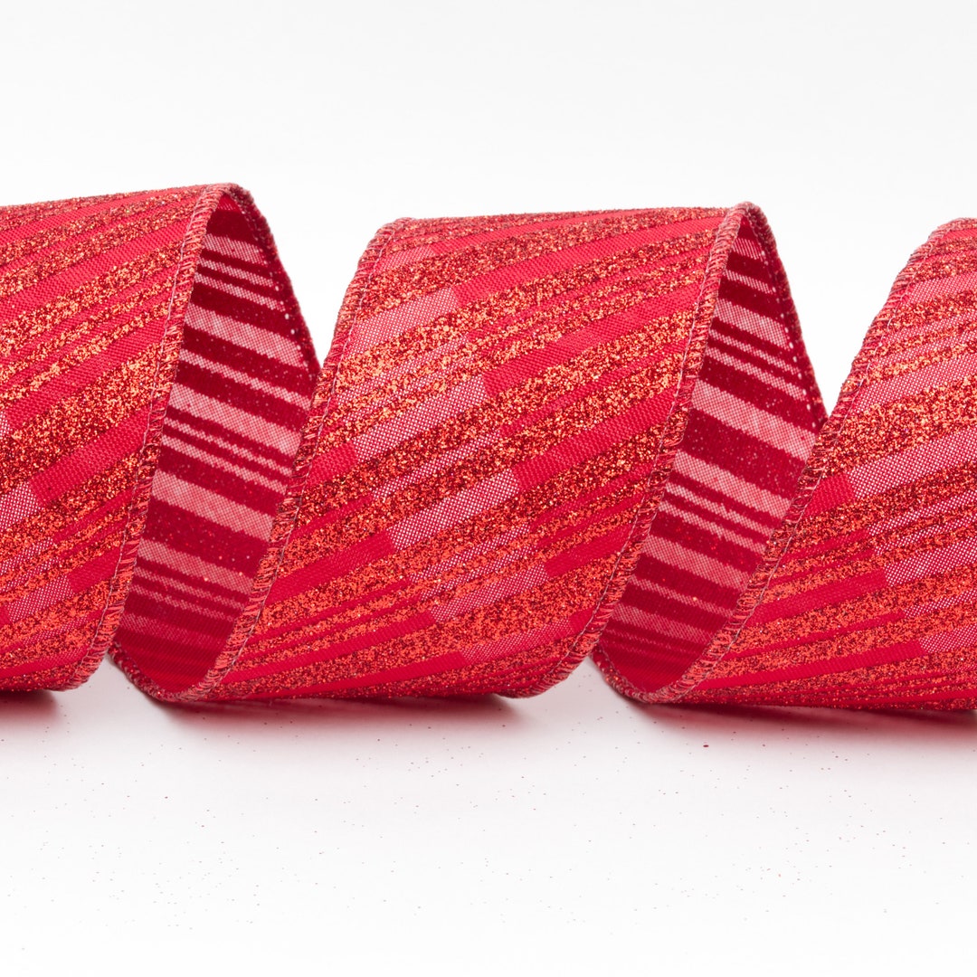 63mm Width Wired Red Glitter Stripe Ribbon, Crafting, Bows, Gifts ...