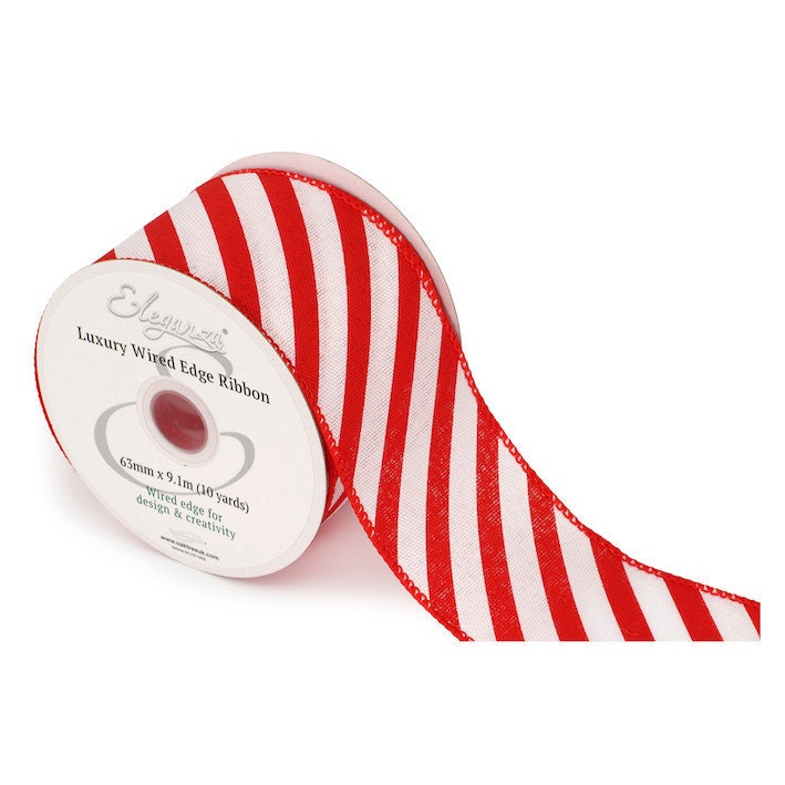 Wired Candy Cane/stripe Red/white Christmas Ribbon 63mm Width Various ...