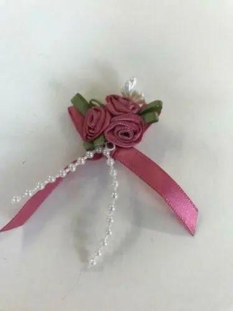Ribbon Bow and Rose Cluster With Bead Trim - Various Colours Clothing ...