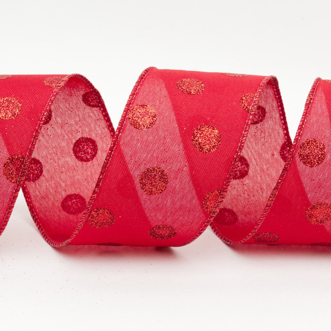63mm Width Wired Red Glitter Polka Dot Red Ribbon, Crafting, Bows ...