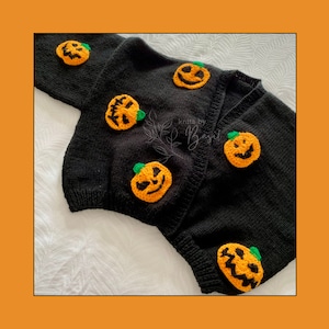 Easy Knitting Pattern Halloween Pumpkin Design Boxy Oversized Cropped ...