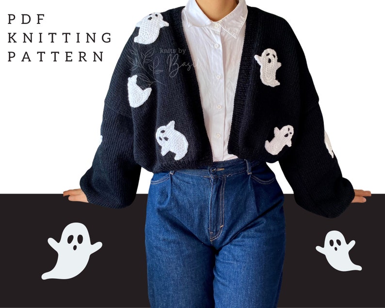 Easy Knitting Pattern Halloween Ghost Design Boxy Oversized Cropped ...