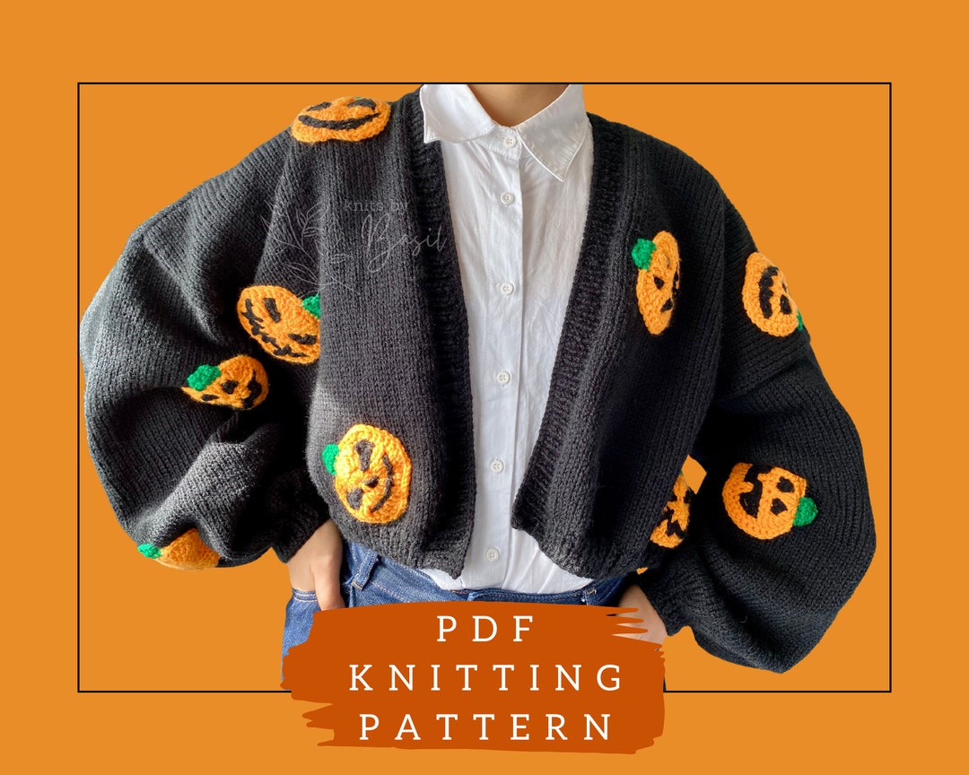 Easy Knitting Pattern Halloween Pumpkin Design Boxy Oversized Cropped ...