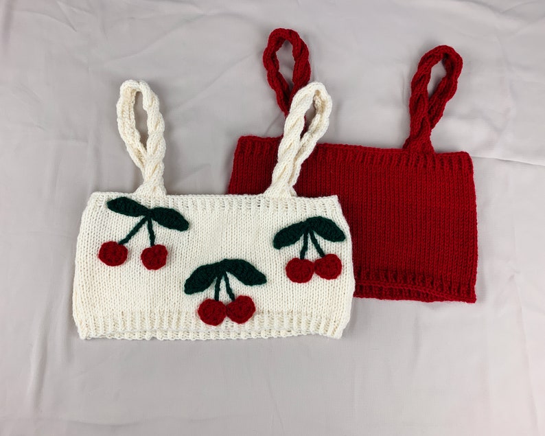 Hand Knitted Cherry Design Crop Top 2 Piece Matching Set Trendy Gen Z ...