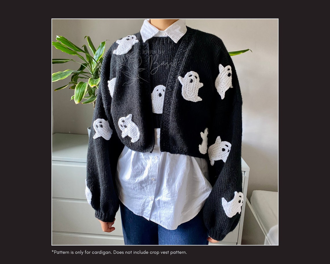 Easy Knitting Pattern Halloween Ghost Design Boxy Oversized Cropped ...