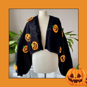 Easy Knitting Pattern Halloween Pumpkin Design Boxy Oversized Cropped ...