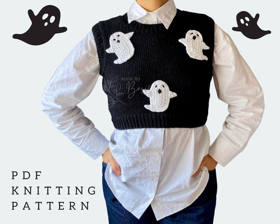 Easy Knitting Pattern Halloween Ghost Design Crop Vest PDF - Etsy