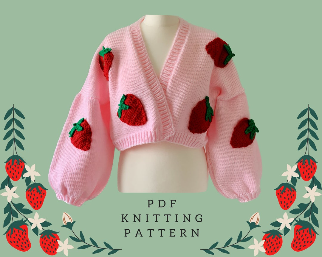 Easy Knitting Pattern Strawberry Design Boxy Oversized Cropped Cardigan ...