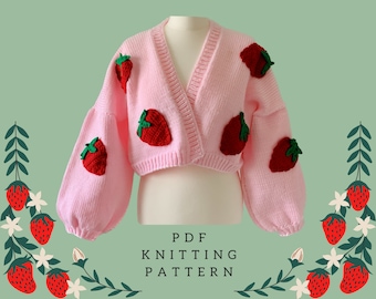 Easy Knitting Pattern Strawberry Design Boxy Oversized Cropped Cardigan ...