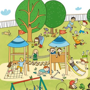 Wimmelbild "Auf dem Spielplatz" großes Poster für Kinder mit ...