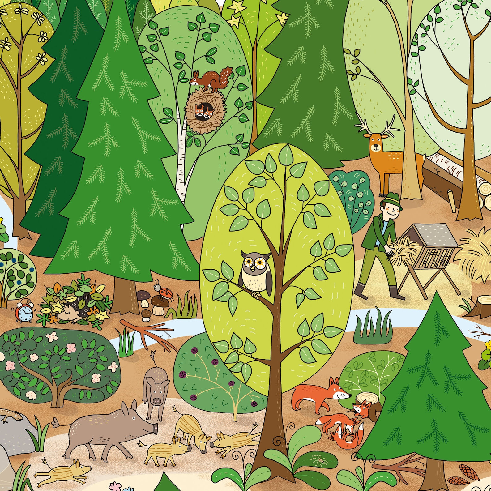 Wimmelbild "Im Wald" großes Poster für Kinder mit liebevollen Details ...