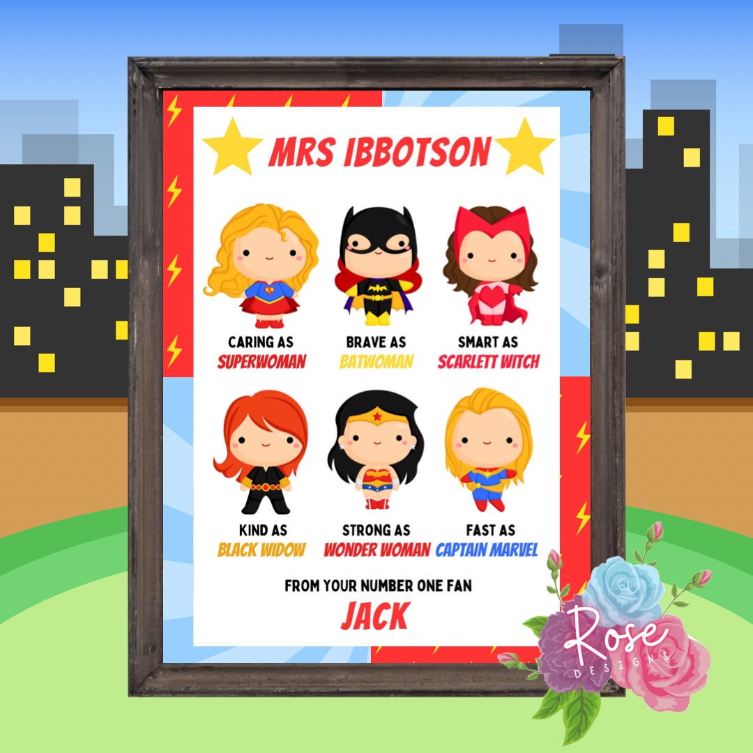 SUPERHERO TEACHER PRINT Class Teacher, Marvel, Superhero, Present, End ...