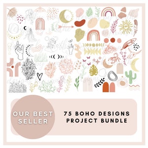 Boho SVG Bundle Hand Drawn Hippie Svg Floral Moon Svg Minimalist Svg ...