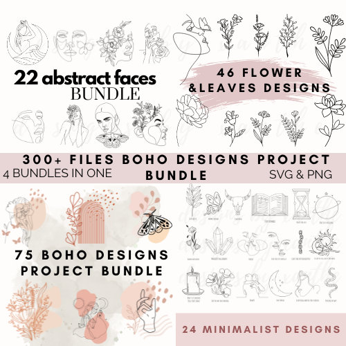 Boho SVG Bundle Hand Drawn, Hippie Svg, Floral Moon Svg, Minimalist Svg ...