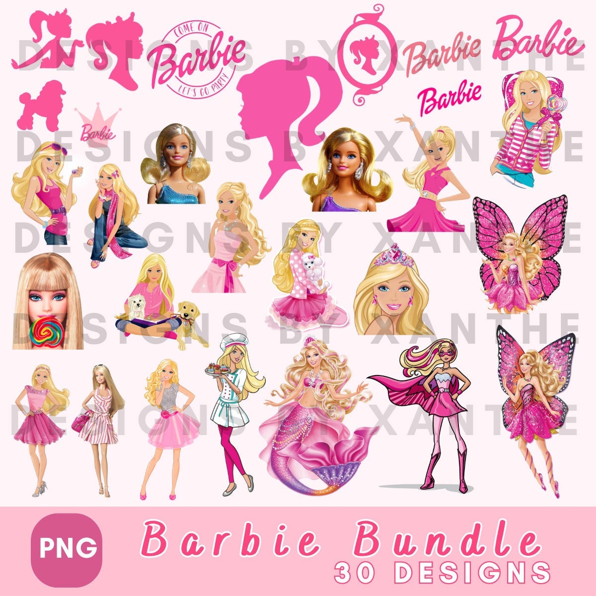 Barbi PNG Bundle Princess Barbi Silhouette Pink Doll Clipart - Etsy ...