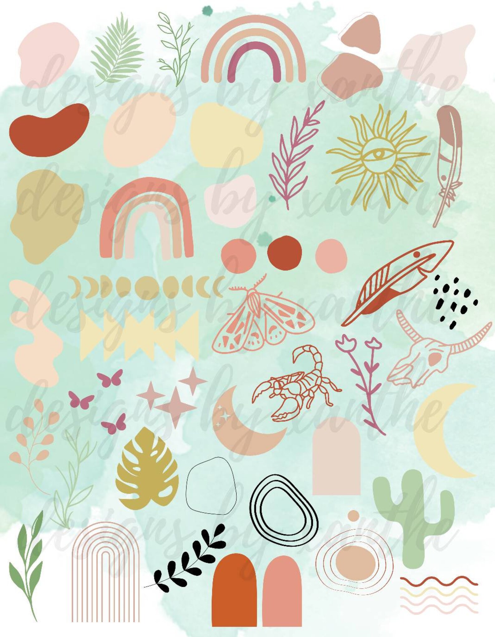 Boho SVG Bundle Hand Drawn Hippie Svg Floral Moon Svg - Etsy Australia