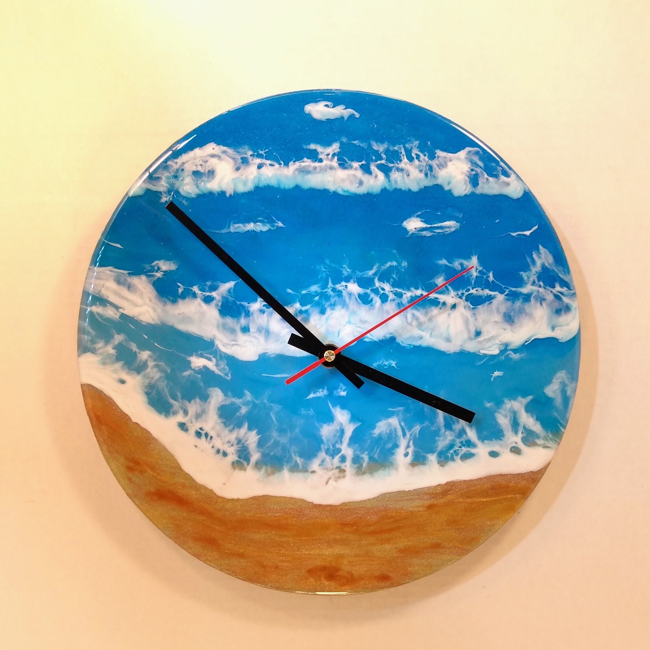 Resin Clock, Beach Waves Clock, Ocean Waves Clock, Golden Beach, Wall ...
