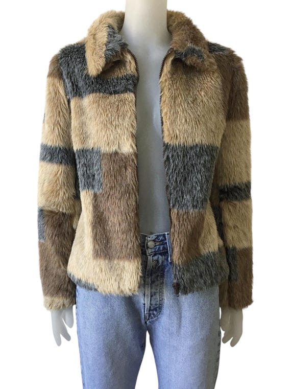 1990s vintage fake fur graphic pattern jacket - Gem