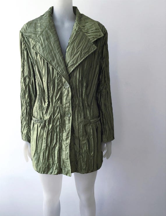 1990s vintage crushed metallic green jacket - Gem