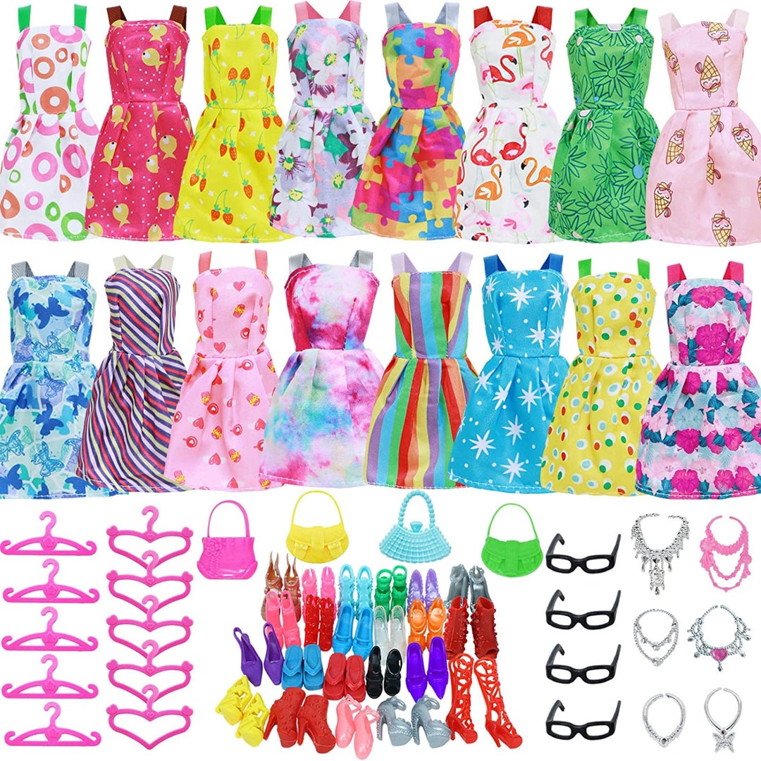 Barbie Doll Clothes Accessories Including 10 Pcs Fashion Mini Dresses ...