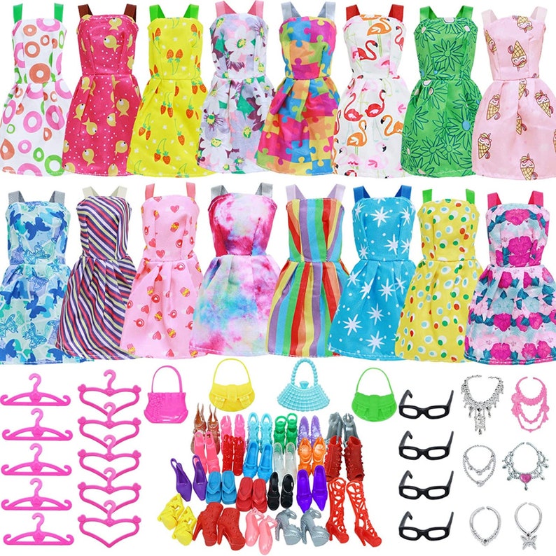 Barbie Doll Clothes Accessories Including 10 Pcs Fashion Mini Dresses ...