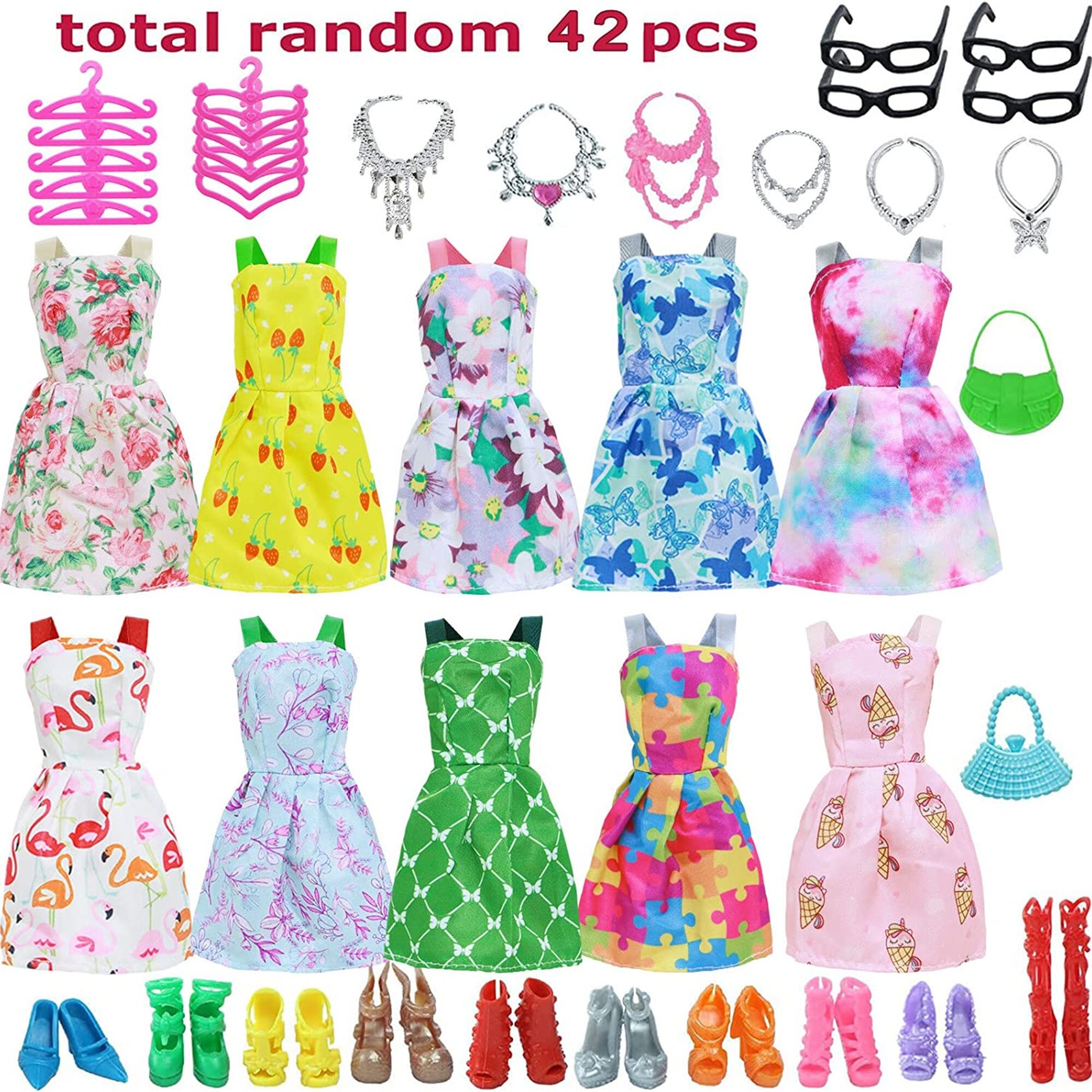 Barbie Doll Clothes Accessories Including 10 Pcs Fashion Mini Dresses ...