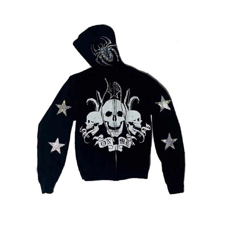 Women Rhinestone Y2K Spider Skeleton Hoodies Punk Jackets - Etsy