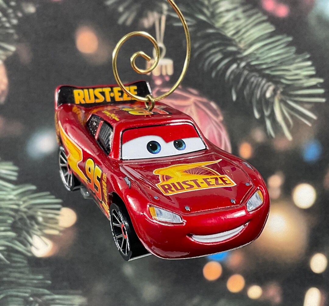 NASCAR Lightning Mcqueen #95 Red Christmas Ornament With Fancy Gold ...