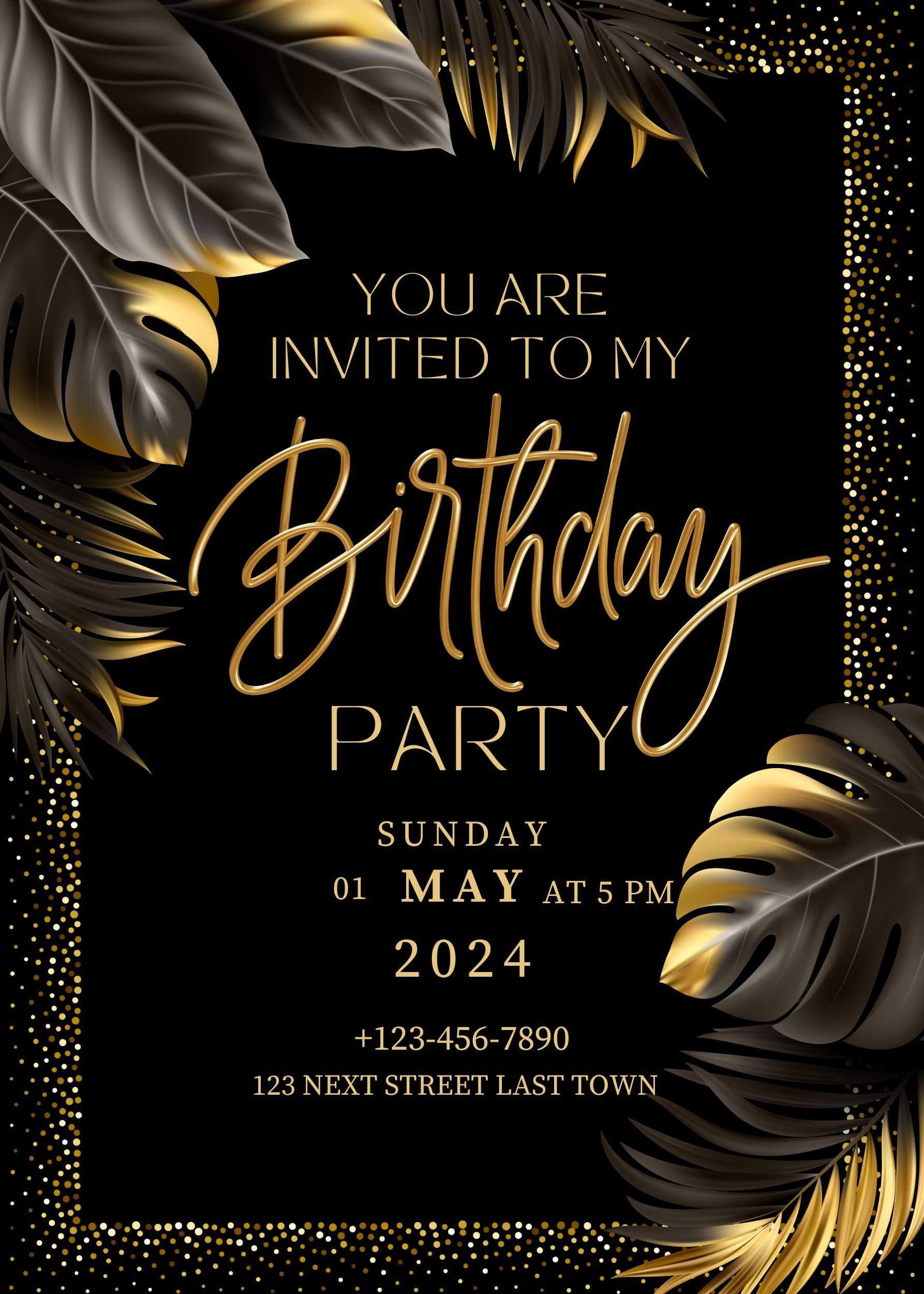 Digital Colourful Party Invitation, Canva Template, Electronic Birthday ...