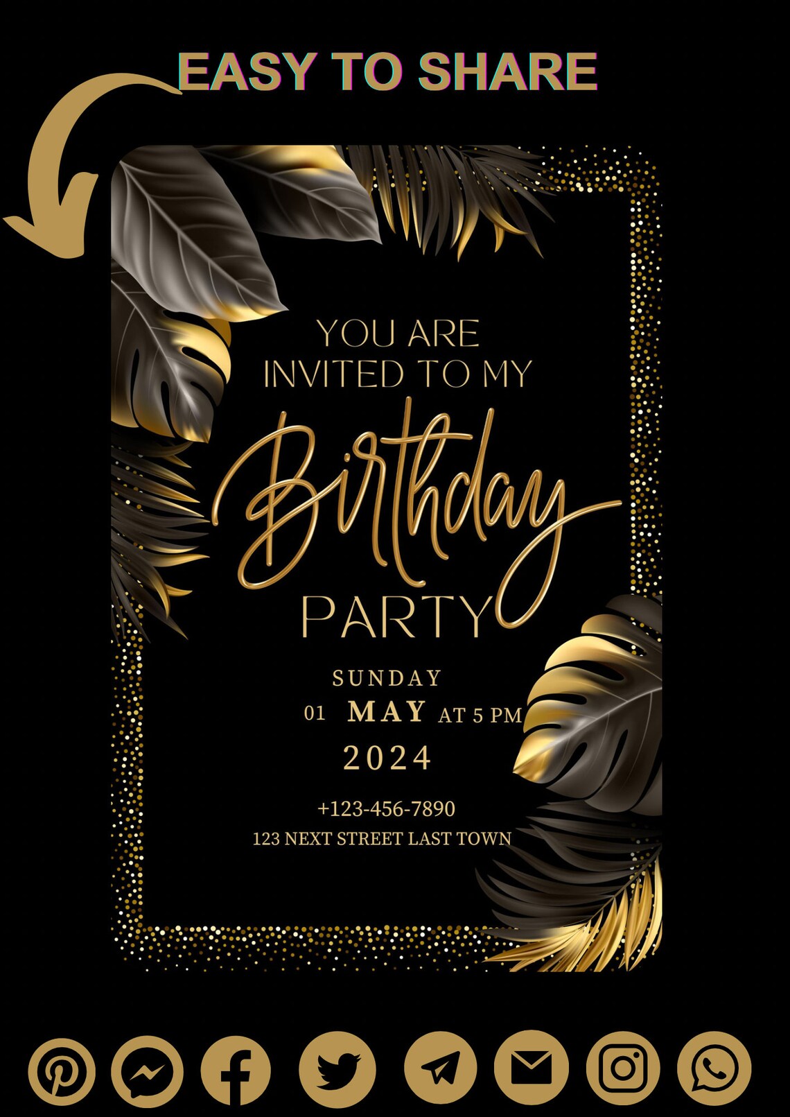 Digital Colourful Party Invitation, Canva Template, Electronic Birthday ...