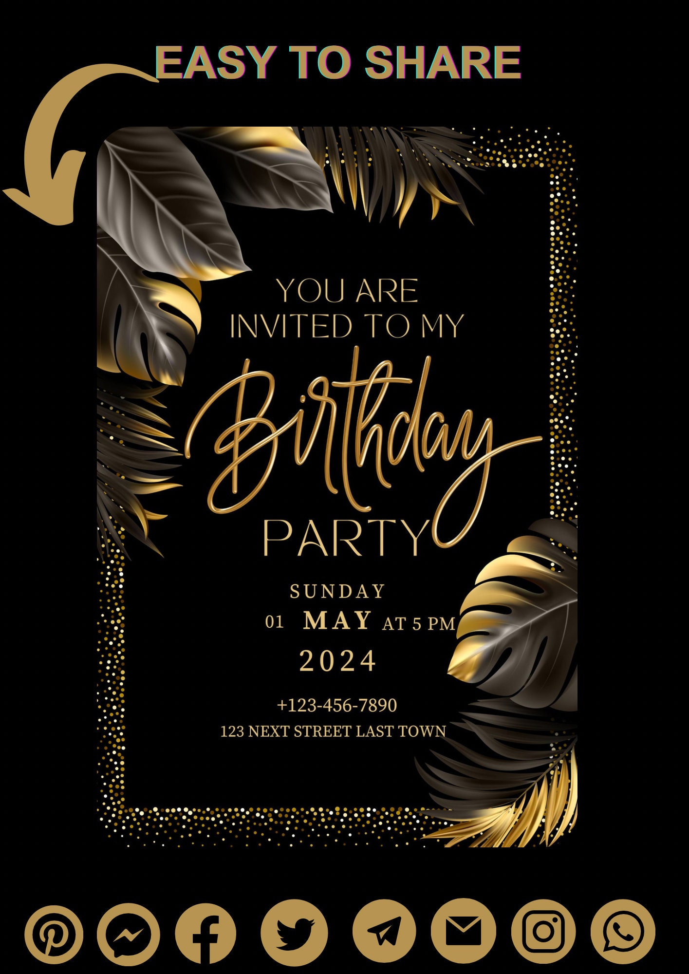 Digital Colourful Party Invitation, Canva Template, Electronic Birthday ...