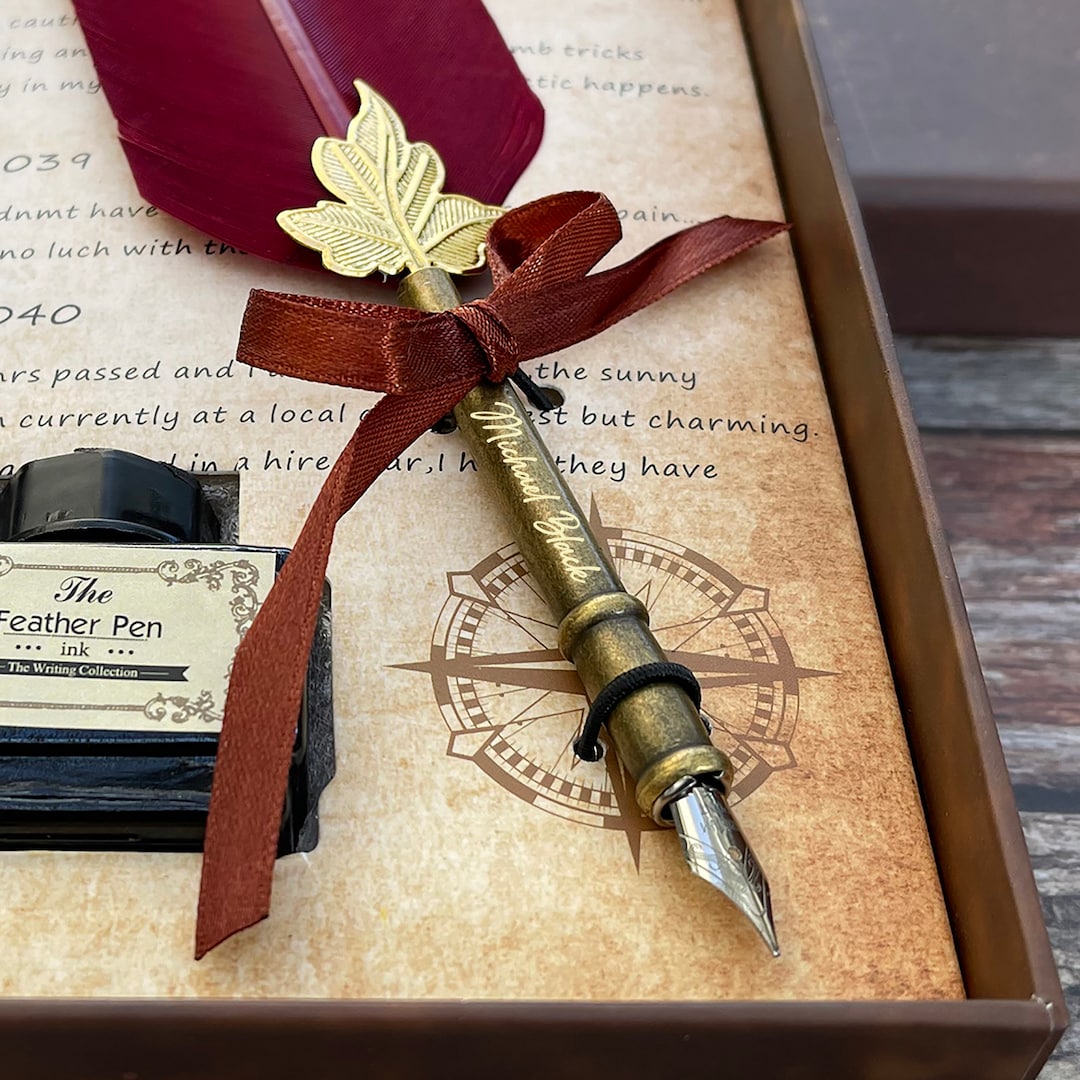 Customized Classic Elegant Feather Pen Antique Vintage Red Quill Pen and Black Ink Set in Gift Box Gifts for Artists and Writers Etsy