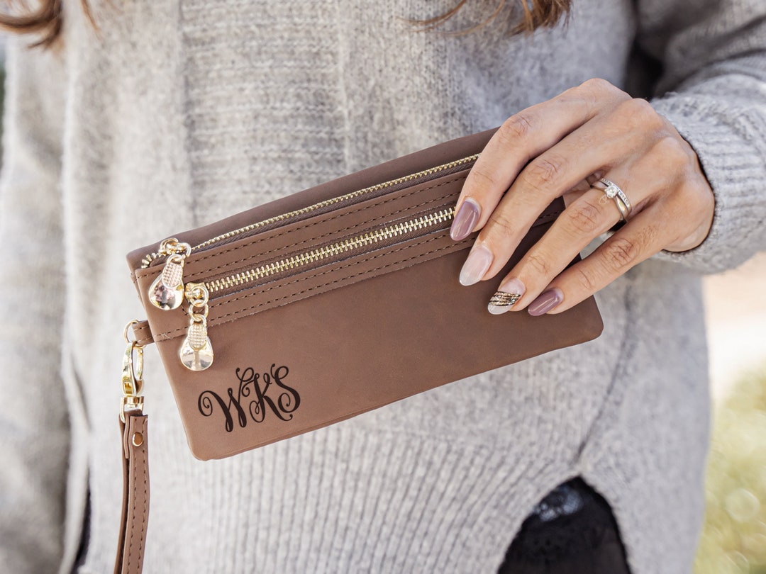 Custom Engraved Soft Leather Wallet for Women, Personalized Clutch With ...