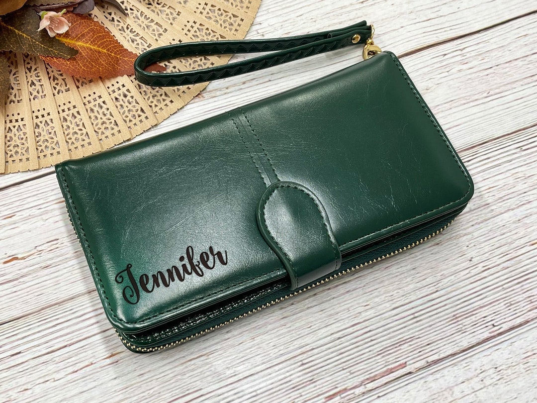 Personalized Leather Wallet for Women, Wristlet Clutch With Initials ...