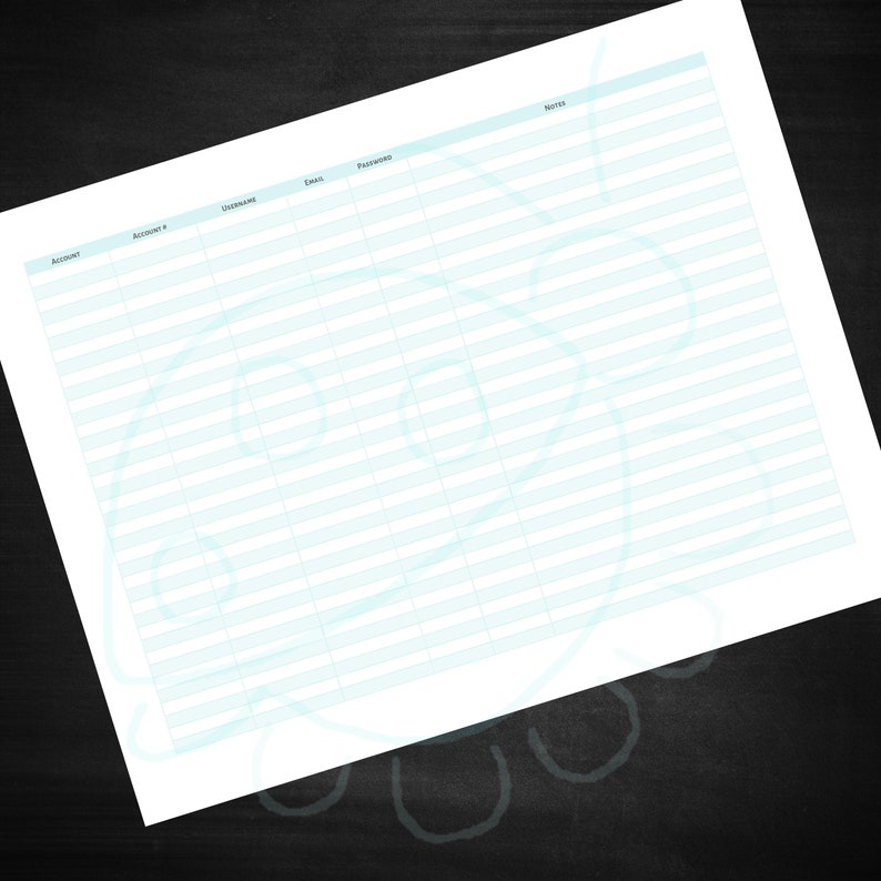 Account and Password Printable PDF- Planner PDF- Worksheet PDF- Login ...